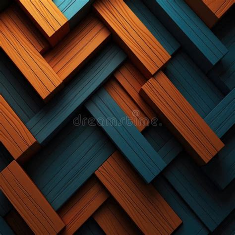Abstract Wooden Geometric Pattern Teal And Orange Interlocking Planks Stock Illustration