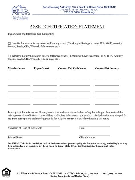 Fillable Online Asset Certification Statement Fax Email Print Pdffiller