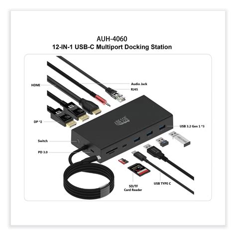 12 In 1 USB C Multi Port TAA Compliant Docking Station Black Louisiana Association For The Blind