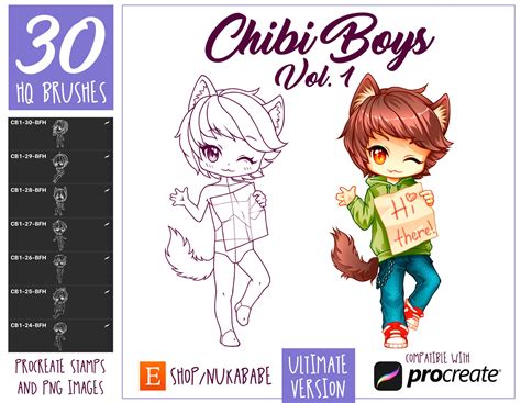 Chibi Brushes Procreate Male Body Png Chibi Stamps Chibi Etsy