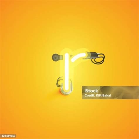 Karakter Neon Realistis Kuning Dengan Kabel Dan Konsol Dari Fontset