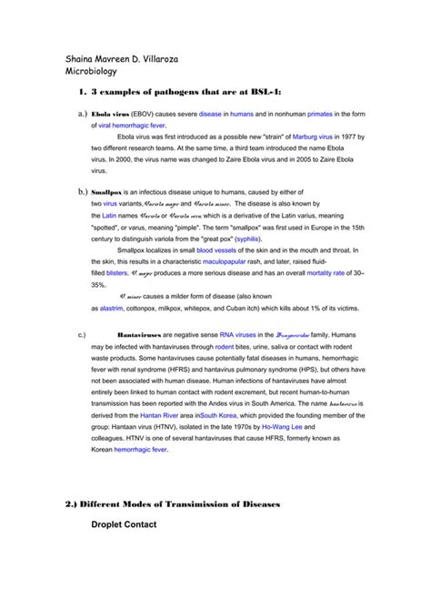 Microbiology Examples Of Pathogens In Bsl 4 Pdf