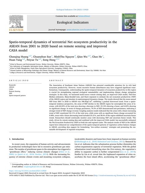 Pdf Spatio Temporal Dynamics Of Terrestrial Net Ecosystem Productivity In The Asean From 2001