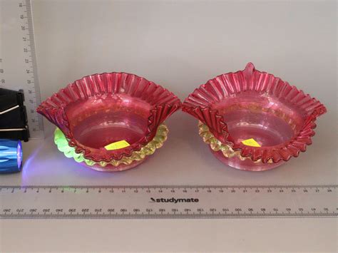 Lot 2 Cranberry Glass Bowls With Uranium Glass Frill