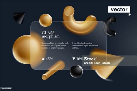 유리 모피즘 효과의 카드 화면 어두운 배경에 흐릿하게 떠 있는 황금 모양이 있는 그림 슬라이드쇼에 대한 스톡 벡터 아트 및 기타 이미지 슬라이드쇼 휴대폰 앱 3차원