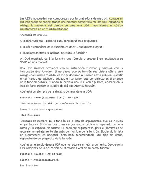 Ejemplos Udfs Pdf Hoja De Cálculo Microsoft Excel