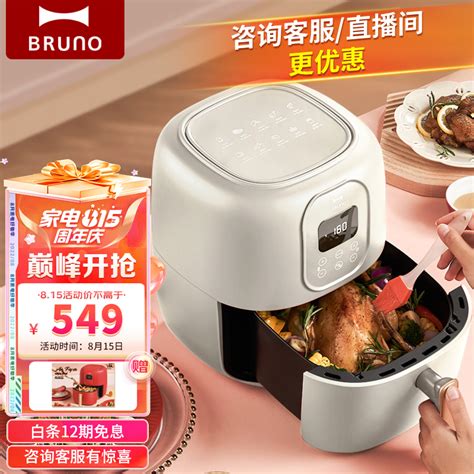 Bruno 日本空气炸锅家用电炸锅多功能锅低卡低油低脂10大智能菜单大容量空气烤箱炸鸡薯条 顶配款4l 荼白灰 京东商城【降价监控 价格走势