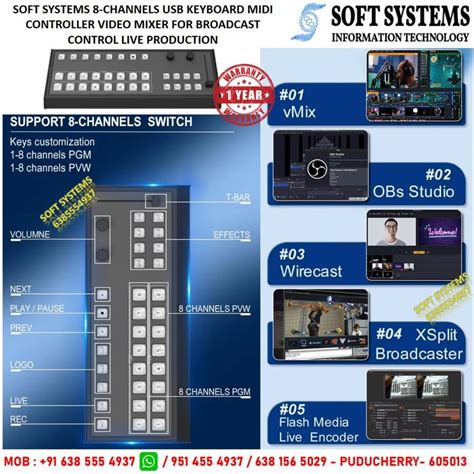 SOFT SYSTEMS CHANNELS USB KEYBOARD MIDI CONTROLLER VIDEO MIXER FOR VMIX STREAMING SOFTWARE At
