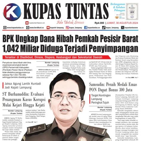 Kupas Tuntas Surat Kabar Harian Kupas Tuntas Edisi Jumat 30 Agustus 2024