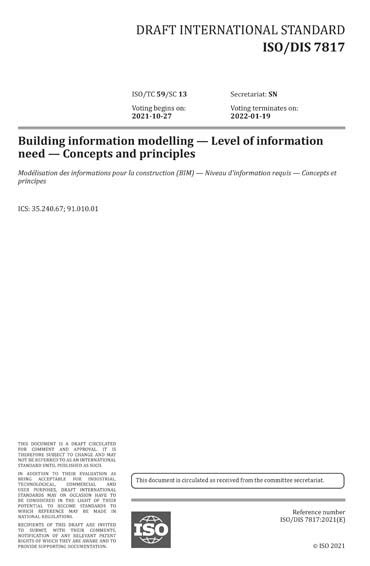 ISO DIS 7817 2021 Building Information Modelling Level Of Information Need Concepts And