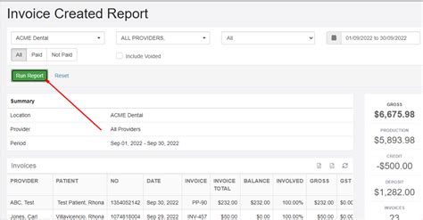 How To Generate Invoice Created Report Core Practice