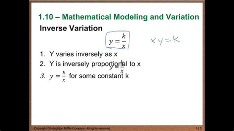 Precalc 1 10 Mathematical Modeling And Variation Youtube