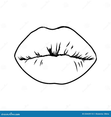 Plump Lips Kiss Pink Watercolor And Line Art Hand Drawn Vector