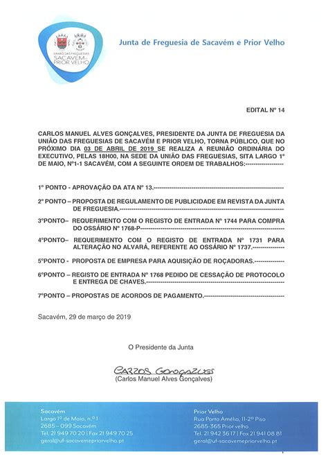 Edital Nº 14 Reunião Ordinária Do Executivo 3 Abril 2019 União