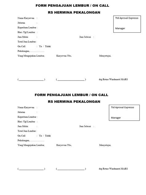 Form Pengajuan Lembur Rsh Pekalongan Pdf