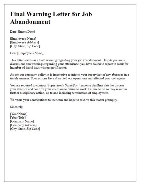 Letter Template For Job Abandonment Warning Free Samples In Pdf