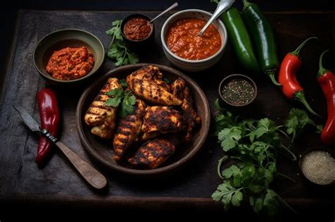 Premium Photo Grilled Chicken With Roasted Red Pepper Sauce