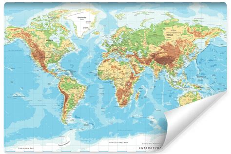 Fototapeta MAPA ŚWIATA Po Polsku na Ścianę 180x120 MF 10000339 VE180