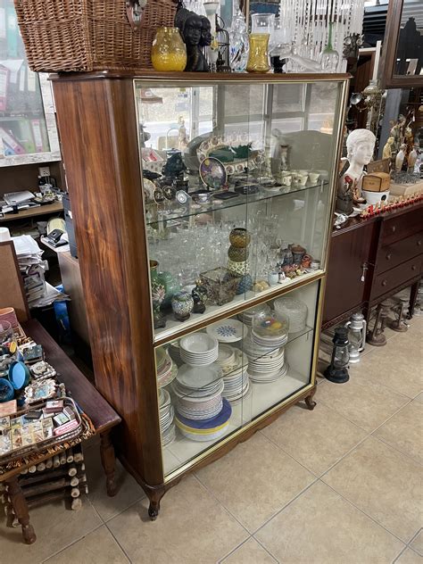 1950s Walnut Solid Wood Glass Display Cabinet Antiques Mall Cyprus