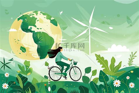 地球环保日手绘绿色扁平插画图片 千库网