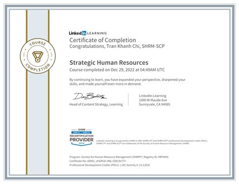 Tran Khanh Chi Shrm Scp On Linkedin Certificate Of Completion