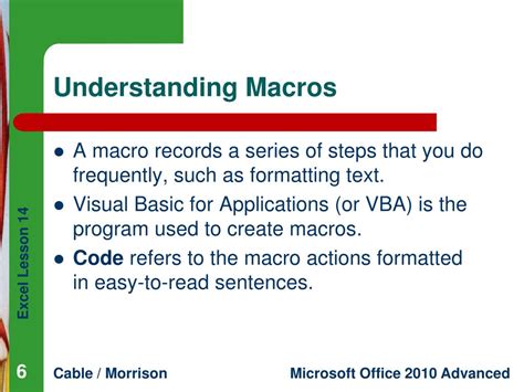 Ppt Excel Lesson 14 Creating And Using Macros Powerpoint Presentation Id2044579