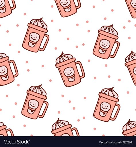 Cartoon Hand Drawn Coffee Tea Seamless Pattern Vector Image