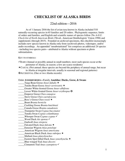 Pdf Checklist Of Alaska Birds 22nd Edition 2016
