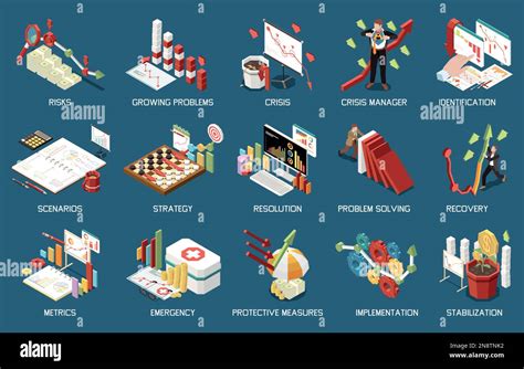 Crisis Management Isometric Icons Set With Problem Solving Symbols Isolated Vector Illustration