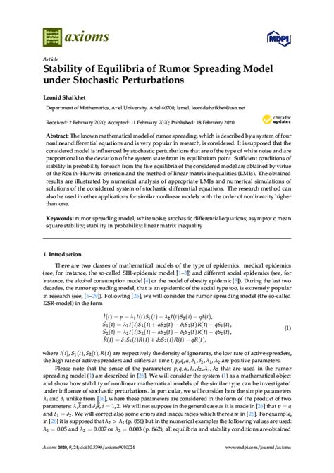 Pdf Stability Of Equilibria Of Rumor Spreading Model Under Stochastic
