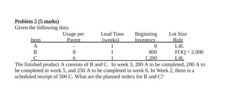 solved problem 2 5 marks given the following data usage
