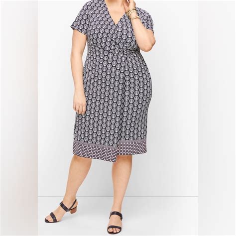 Talbots Plus Knit Jersey Faux Wrap MIDI Dress 1X Knit Jersey Talbots Wrap Midi Dress
