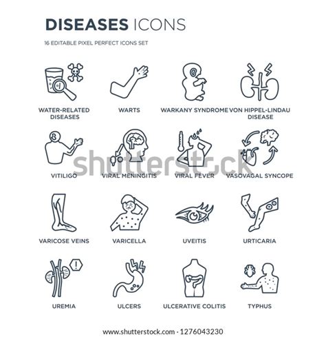 16 Linear Diseases Icons Such Waterrelated Stock Vector Royalty Free