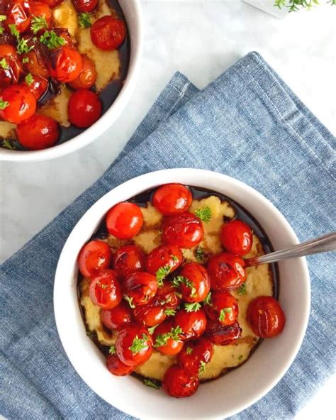 Cheesy Polenta With Balsamic Cherry Tomatoes Herbs Flour