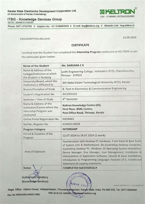 Darsana Krishnakumar On Linkedin Keltron Internship Computerhardware Technicalskills