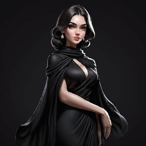 Mujer Con Un Vestido Negro Con Carácter De Fondo Negro Vector Premium