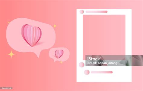 소셜 미디어 사진 프레임 3d 하트 사랑 버튼 커플을 위한 메시지 보내기 발렌타인 데이를 위한 개념 채팅 벡터 일러스트레이션 3차원 형태에 대한 스톡 벡터 아트 및 기타