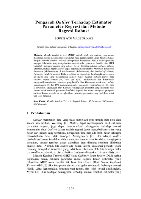 pdf pengaruh outlier terhadap estimator parameter regresi dan metode