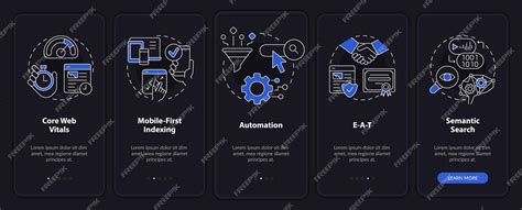 Premium Vector Search Engine Optimization Concepts Night Mode Onboarding Mobile App Screen