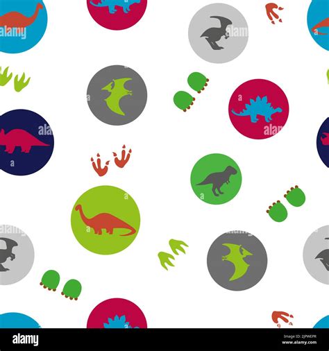 Circles Seamless Pattern With Cute Dinosaurs Vector Background With