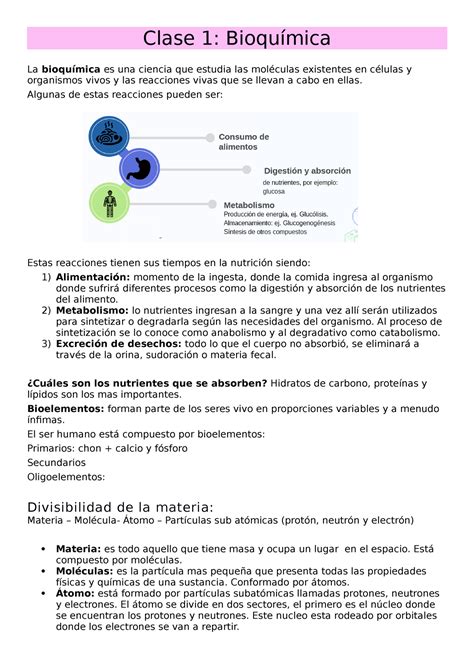 Resumen 1º Parcial Ojvnljvc Clase 1 Bioquímica La Bioquímica Es