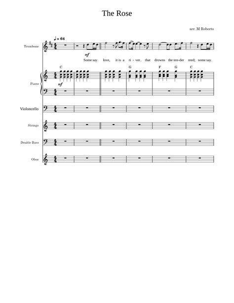 The Rose Trombone Solo Sheet Music For Piano Trombone Oboe