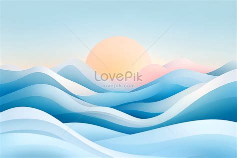 블루 그라데이션 배경의 평화로운 풍경 일러스트 무료 다운로드 Lovepik