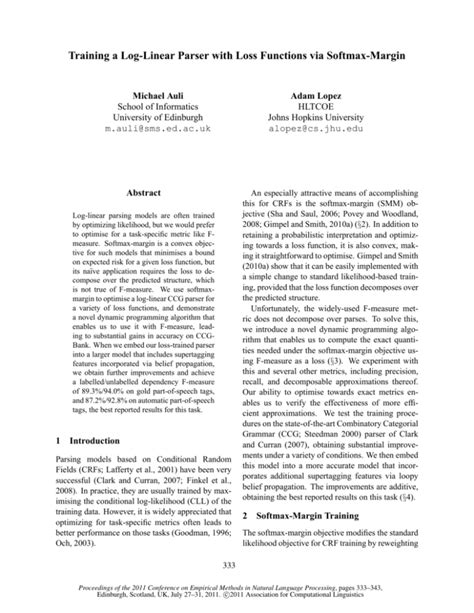 Training A Log Linear Parser With Loss Functions Via Softmax