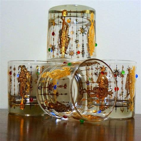 Mardi Gras Bar Glasses Jesters 1960s Vintage Culver Glassware Etsy