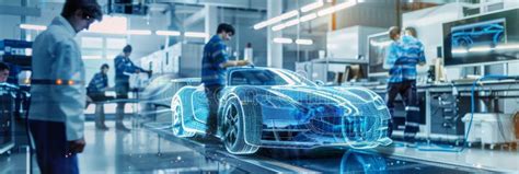 High Tech Automotive Design Lab With Engineers Working On A Futuristic