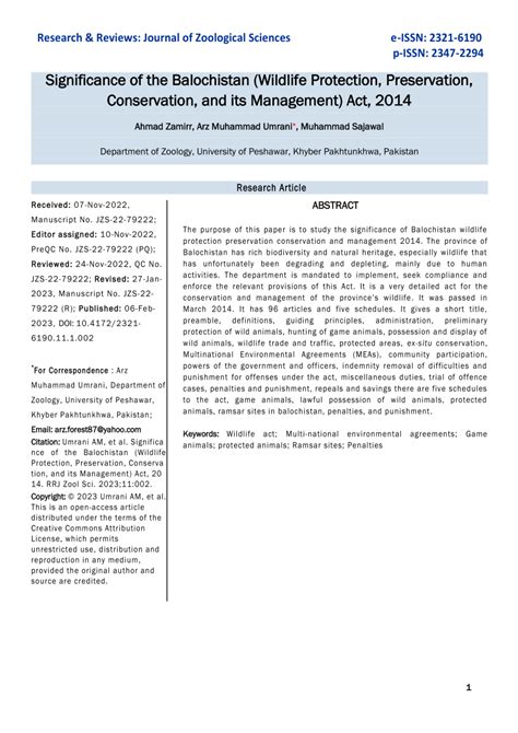 PDF Significance Of The Balochistan Wildlife Protection