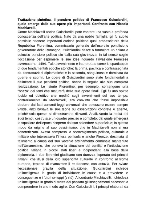 Pensiero Politico Di Francesco Guicciardini E Confronto Con Machiavelli