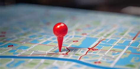 Red Geolocation Marker On The Map In 3d Style Navigation System Stock Illustration