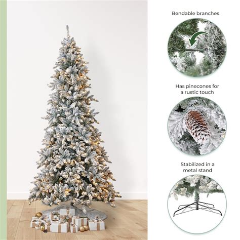 Nearly Natural 10 Ft Fir Pre Lit Flocked Artificial Christmas Tree With